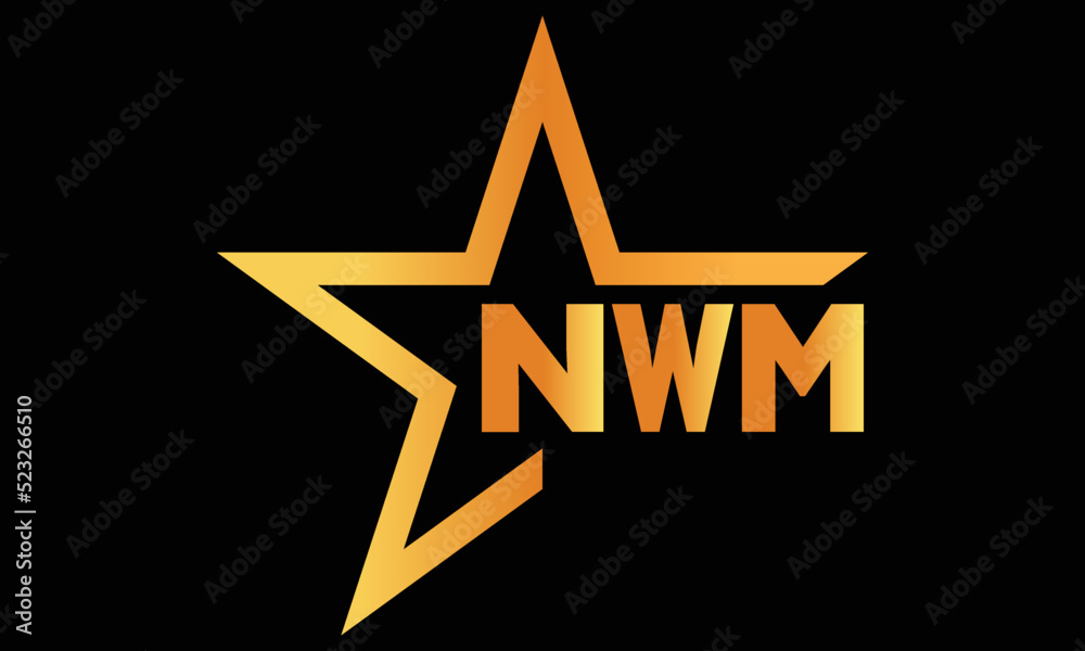 NWM golden luxury star icon three letter logo design vector template ...