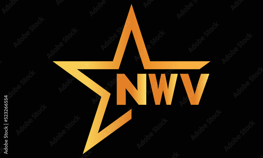 NWV golden luxury star icon three letter logo design vector template ...