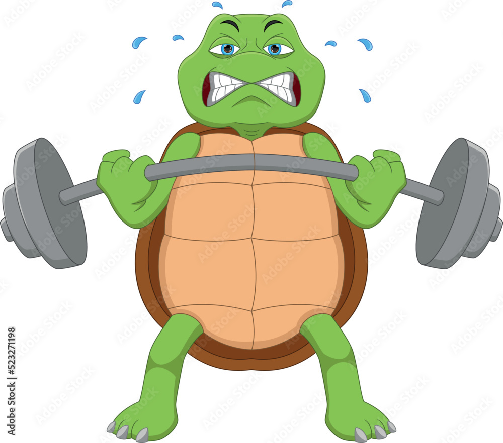 cartoon cute turtle lifting weights Stock Vector | Adobe Stock