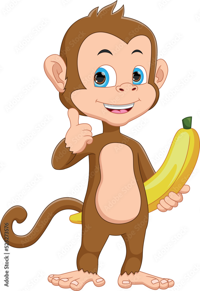 Cute Monkey Cartoon With Banana