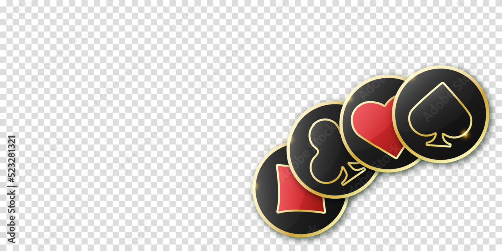 Hearts diamonds clubs spades sign realistic chips. Glossy playing card ...