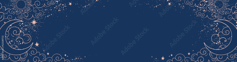 Blue sky tarot banner with crescent moon and stars. Magic background ...