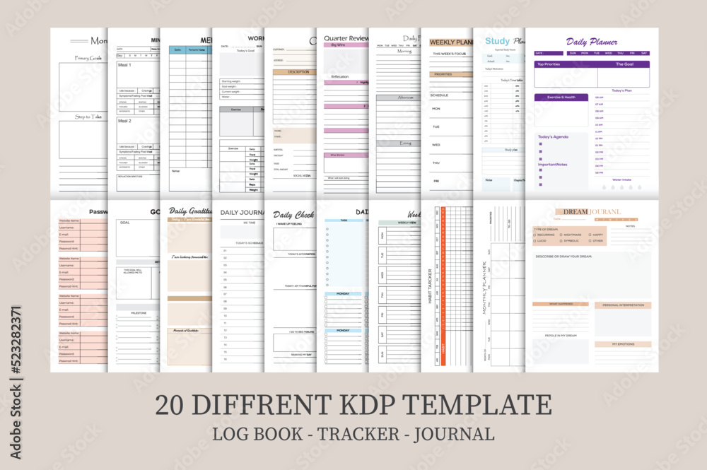 Kdp Interior design bundle ,daily planner, journal, sheets, work out ...