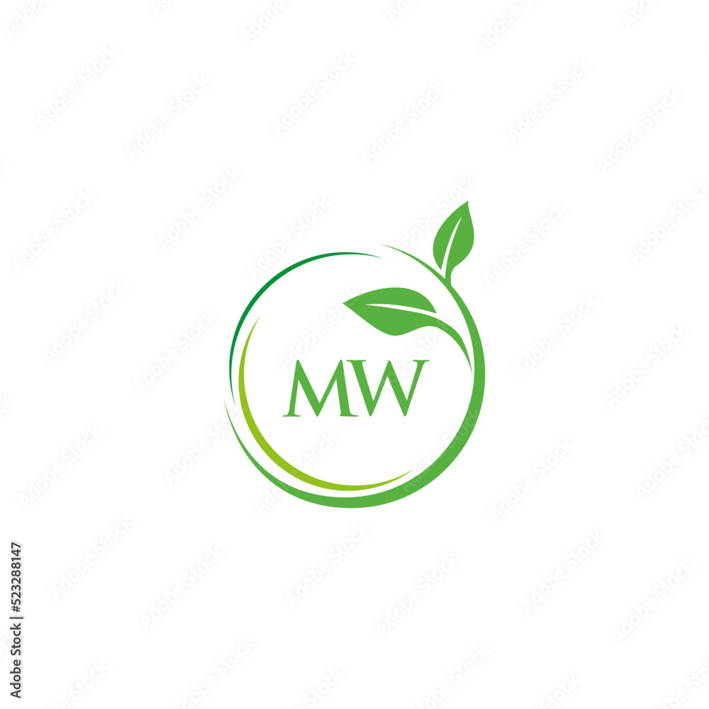 MW initial monogram letter for nature logo with leaf image design Stock ...