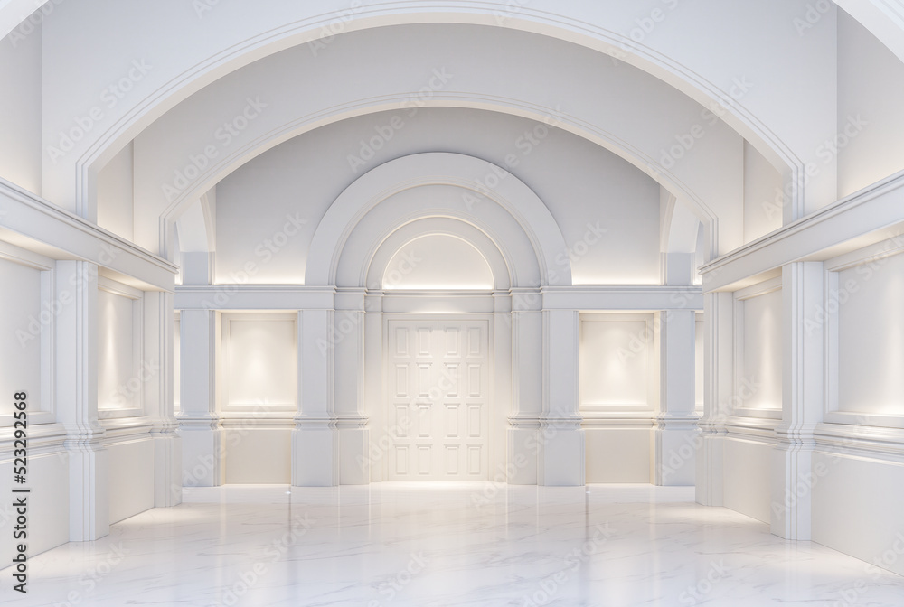 Modern classical style white hall with luxury arch door background 3d ...