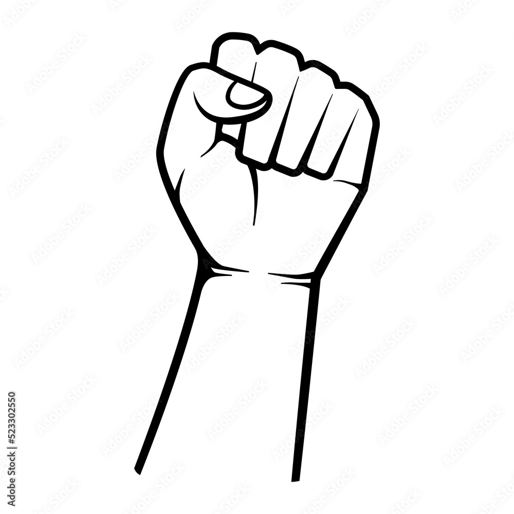 Fist hand illustration with black outline. symbol of protest ...