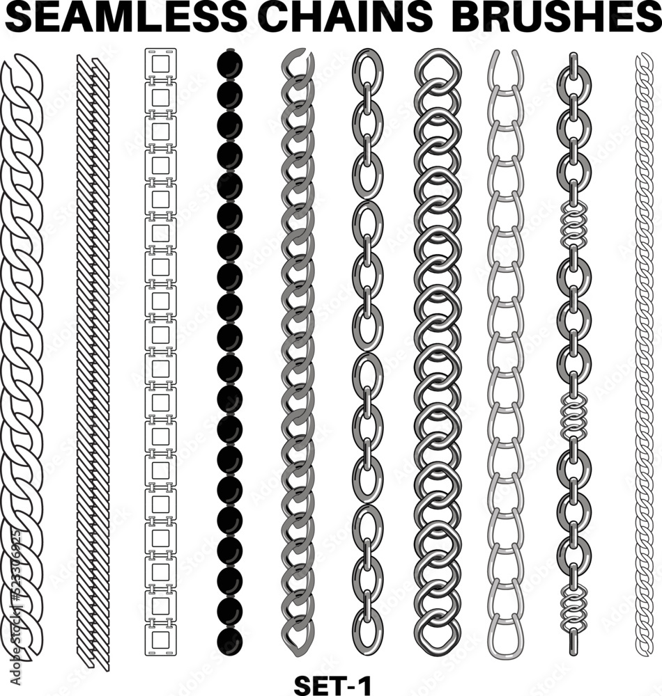 Seamless Chain pattern brushes flat sketch vector illustrator Brush set ...