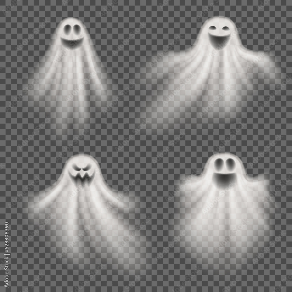 Set of realistic ghosts isolated on checkered background. Collection of ...