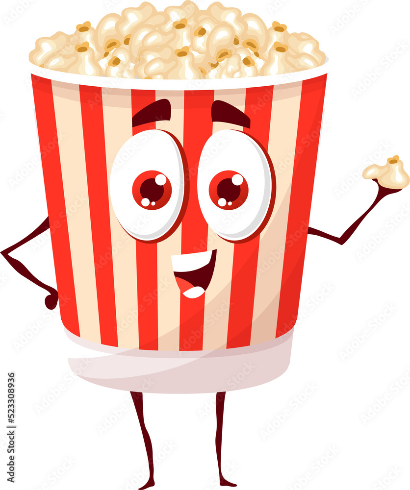 Cartoon funny popcorn character. Vector pop corn Stock Illustration ...