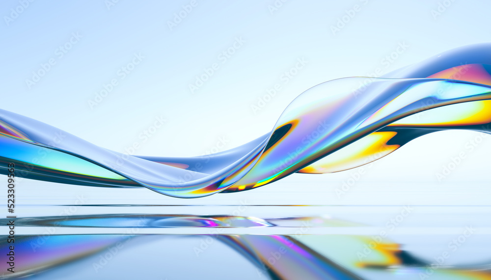 3d render abstract background in nature landscape. Transparent glossy ...