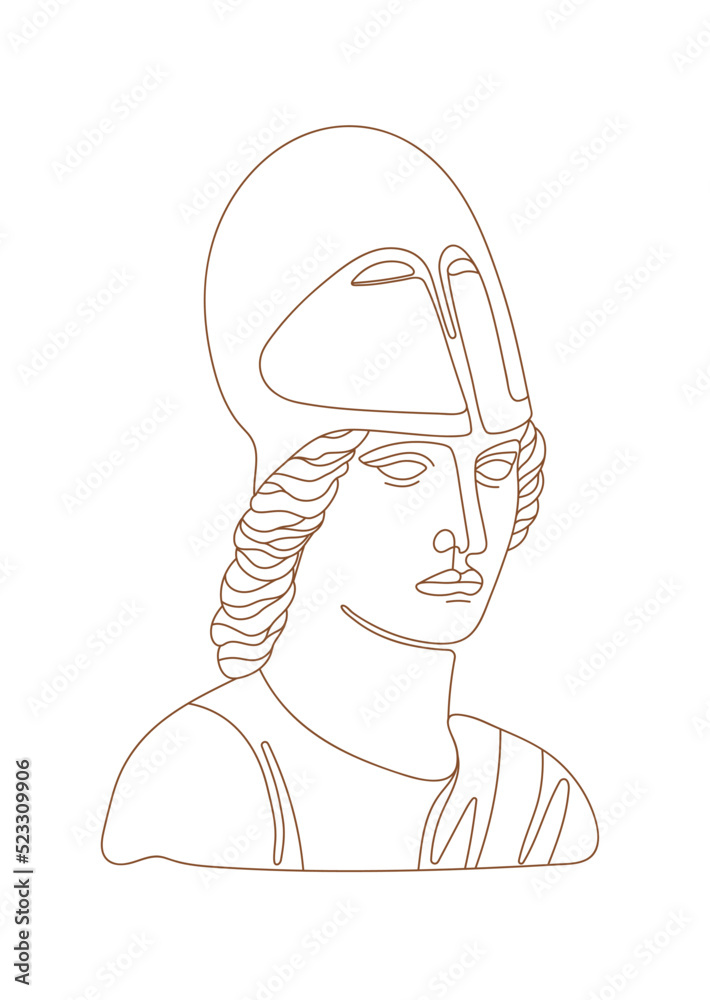 One line Ancient Greek goddess statue. Athena classical mythological ...