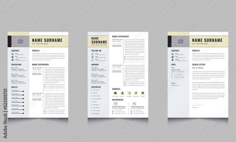 Vetor de Grey Modern Resume and Cover Letter Layout Vector Template for ...