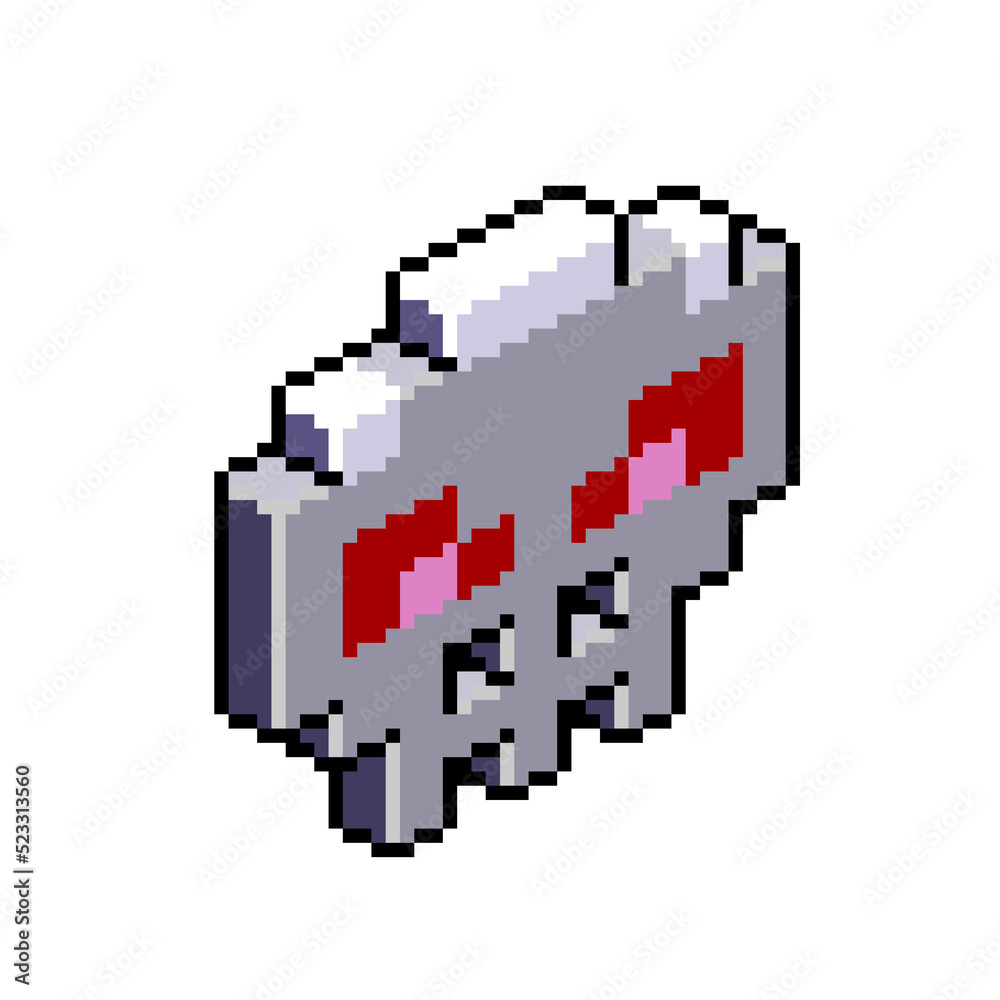 Skull with red eyes cartoon isometric pixel art Stock Illustration ...
