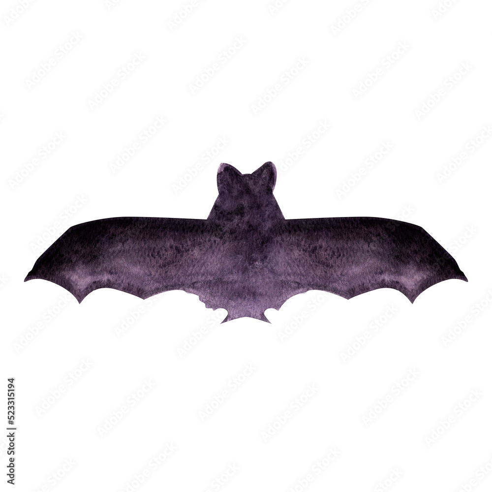 Bat silhouette watercolor brush single isolated blot. Template for ...