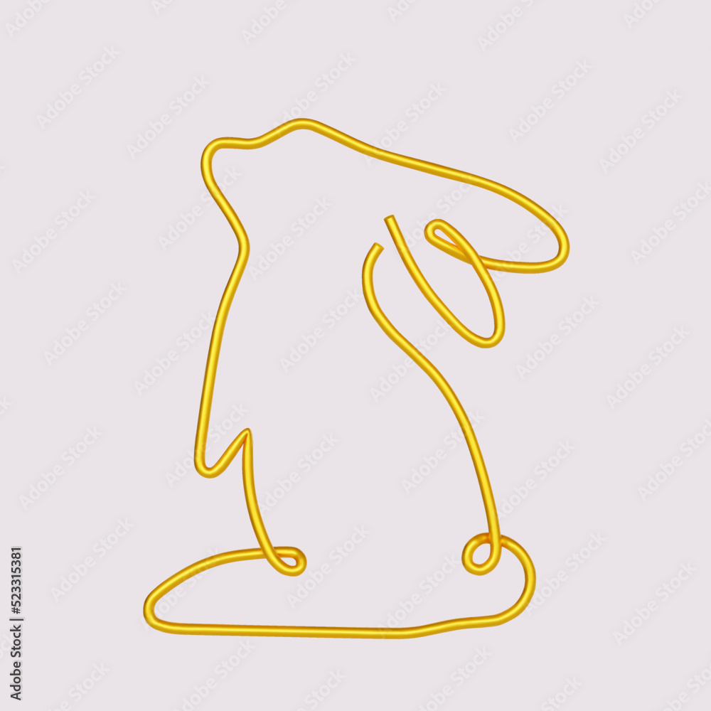 Bunny in simple one line style. Realistic gold rabbit icon. Golden ...