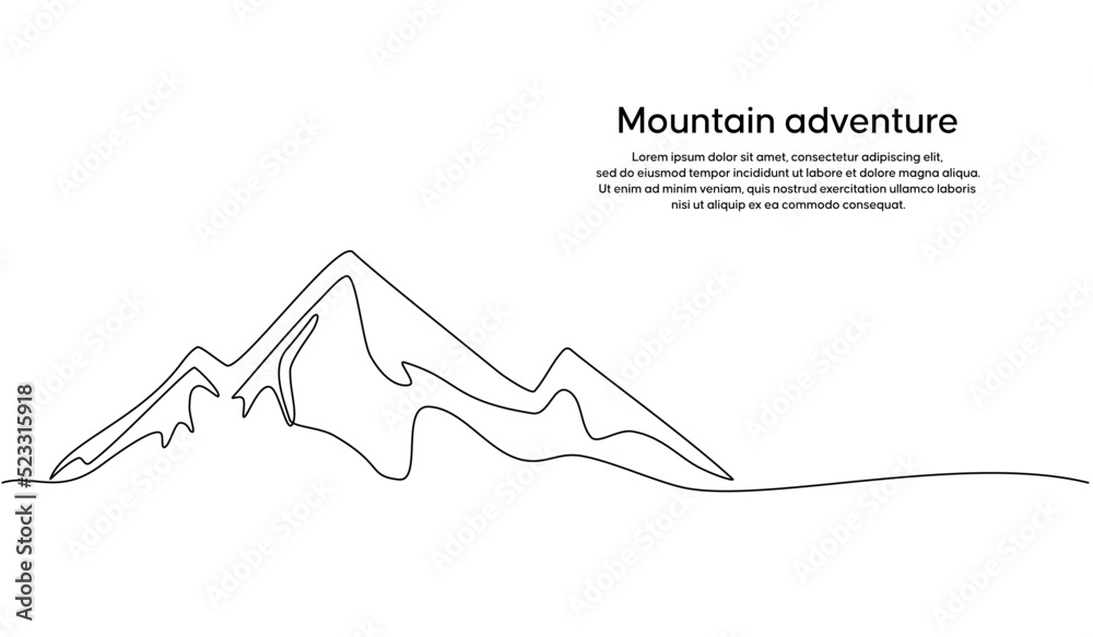 Continuous line drawing of a mountainous landscape. Minimalist horizon ...