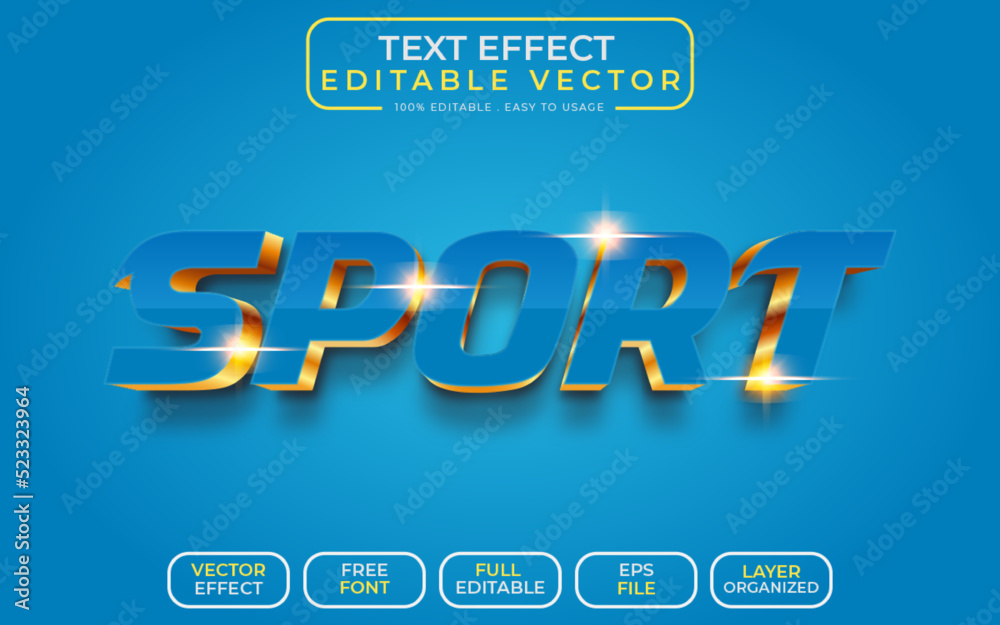 Sport 3D Text Style Editable text effect EPS File Stock Vector | Adobe ...