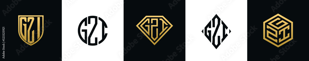 Initial letters GZI logo designs Bundle. This collection incorporated ...