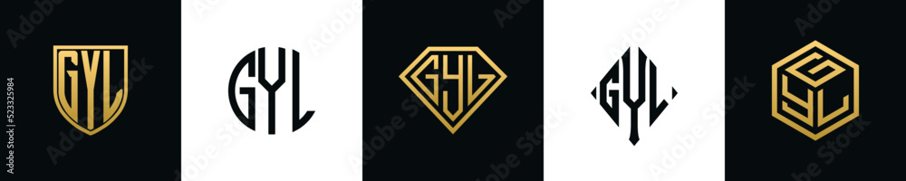 Initial letters GYL logo designs Bundle. This collection incorporated with shield, round ...