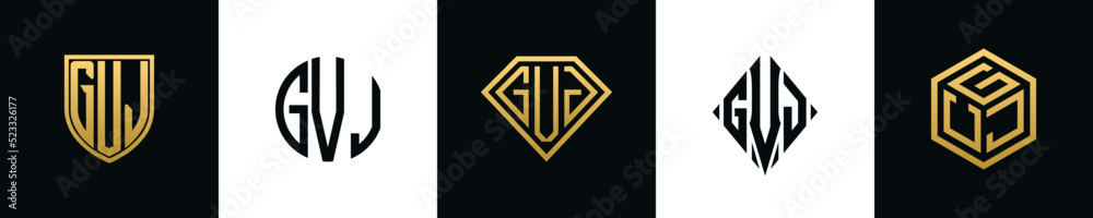Initial letters GVJ logo designs Bundle. This collection incorporated ...