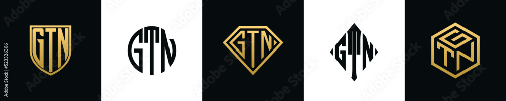 Initial letters GTN logo designs Bundle. This collection incorporated ...