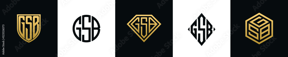 Initial letters GSB logo designs Bundle. This collection incorporated ...