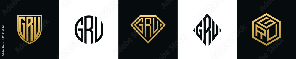Initial letters GRU logo designs Bundle. This collection incorporated ...