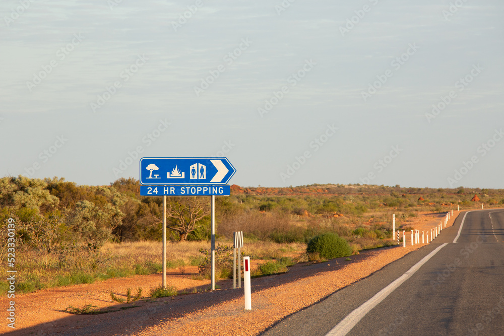 Rest stop sign on side of outback highway Stock Photo | Adobe Stock