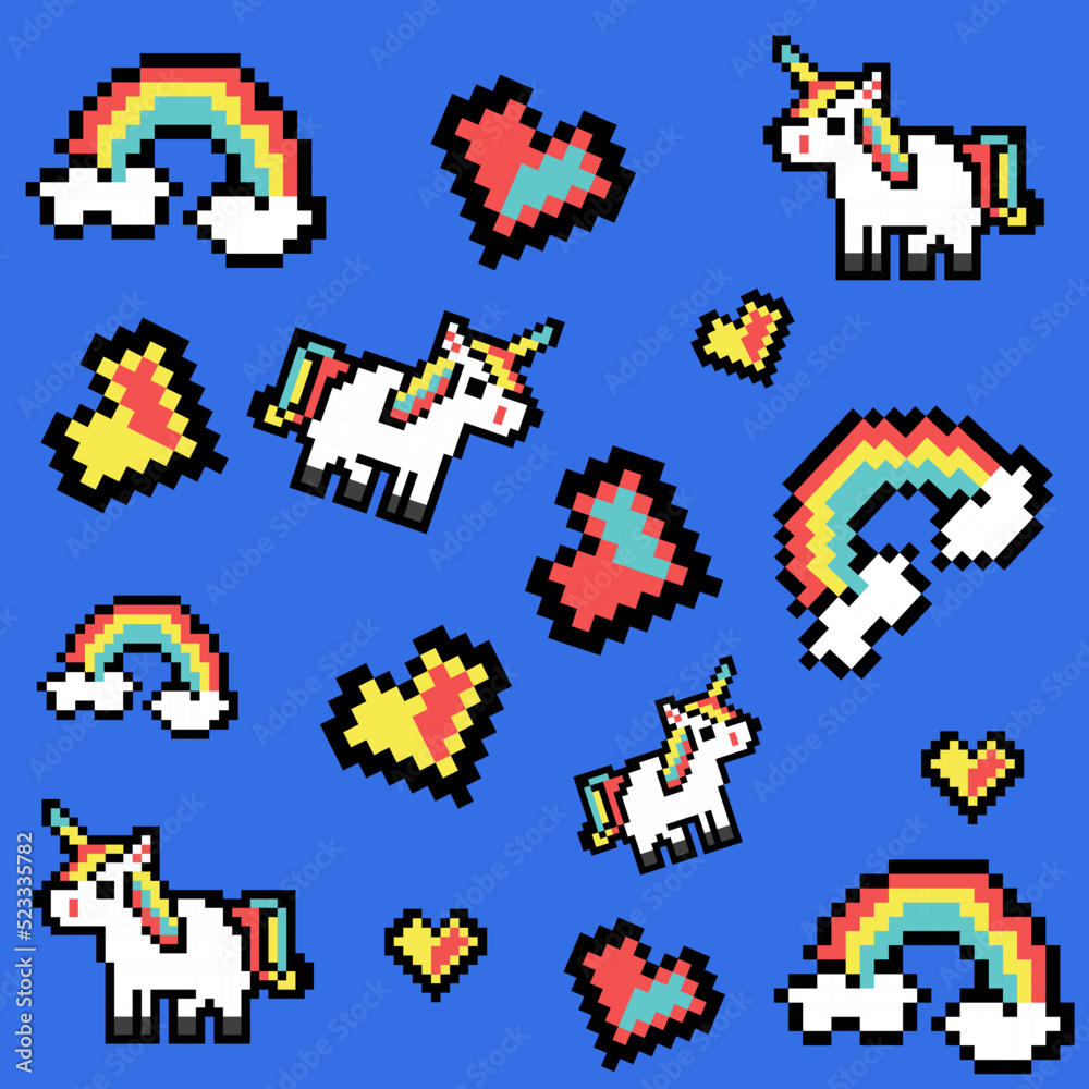 Pixel art unicorn rainbow hearts Stock Vector | Adobe Stock Pixel art unicorn rainbow hearts Stock Vector | Adobe Stock