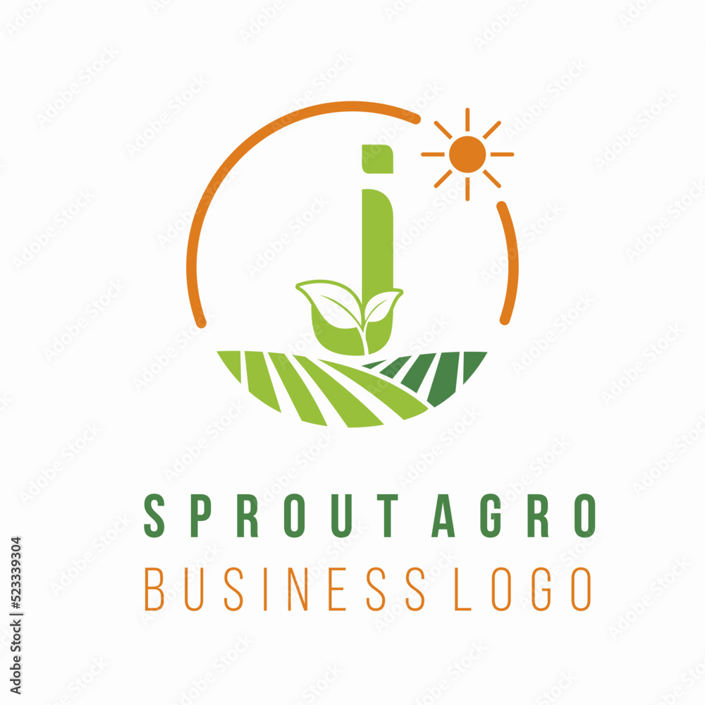 Initial j letter with farm land field for agrobusiness environment ...