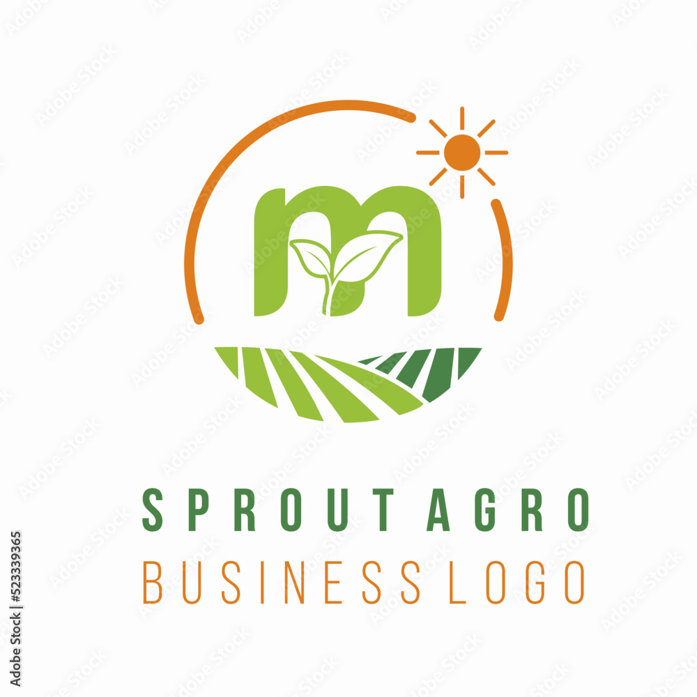 Initial m letter with farm land field for agrobusiness environment ...