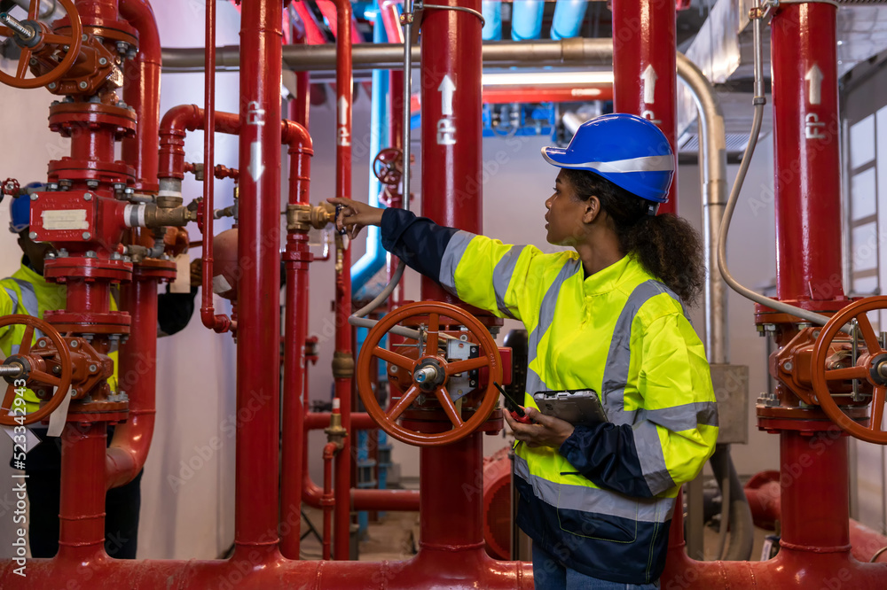 Engineer or technician work checking Fire suppression system and fire ...