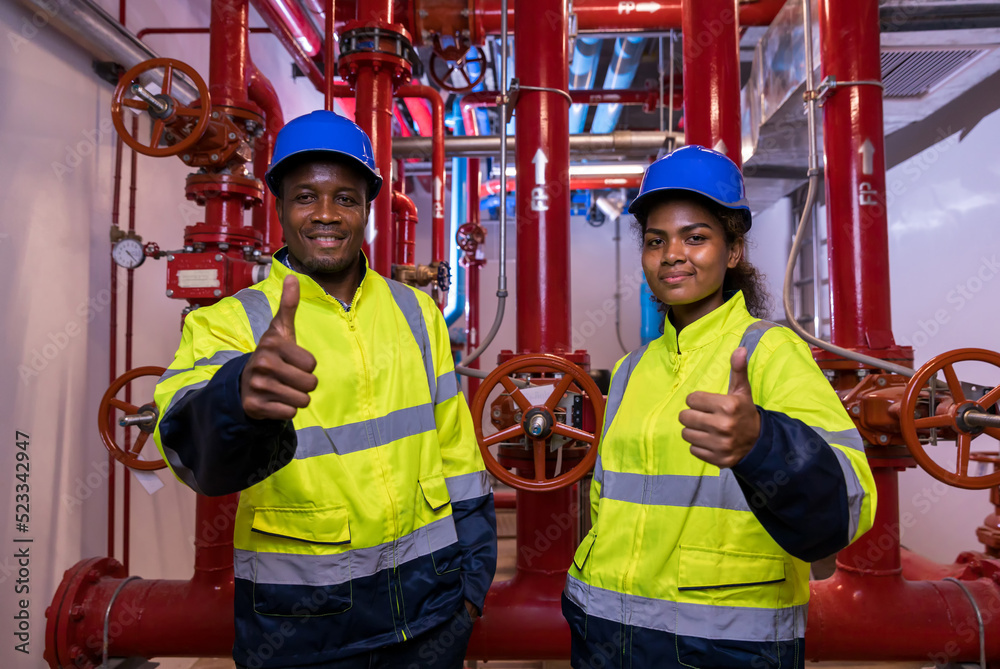 Engineer or technician work checking Fire suppression system and fire ...