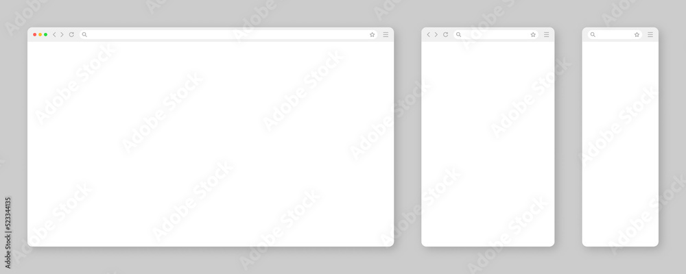 Blank web browser window with toolbar and search field. Modern website ...