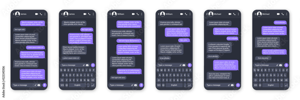 Messaging app design, user interface. SMS text frame. Conversation chat ...
