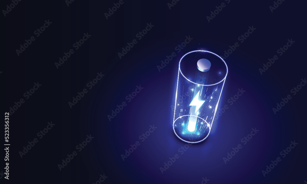 Glowing power neon light futuristic energy storage, high capacity ...