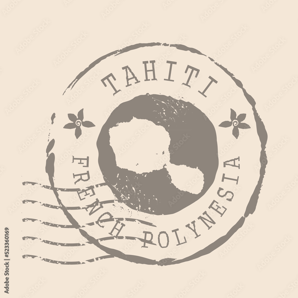 Stamp Postal of Tahiti. Map Silhouette rubber Seal. Design Retro Travel ...