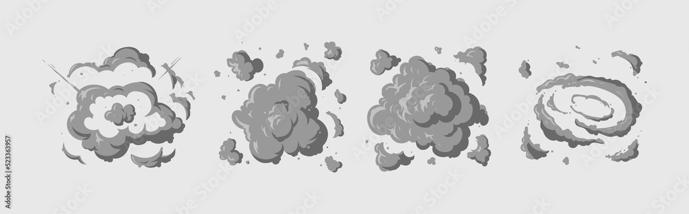 Vector smoke set explosion effects template. Cartoon steam clouds, mist ...