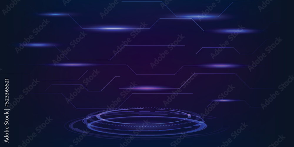 Vector illustrations of purple blue futuristic digital technology stage ...
