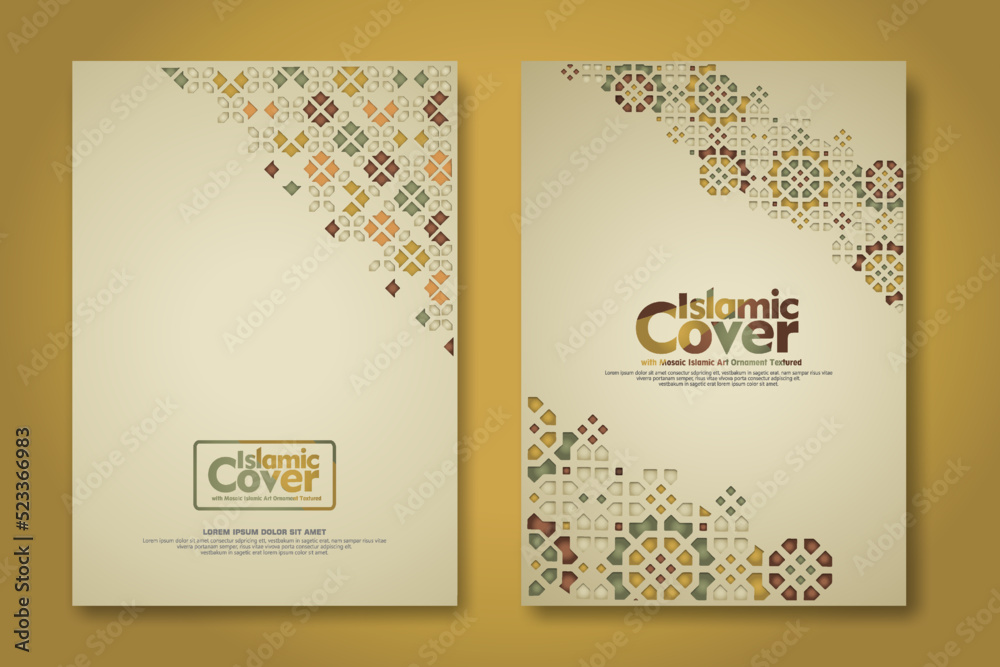Islamic cover background template with ornamental colorful detail of ...