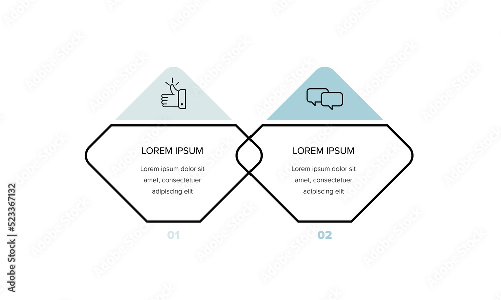 Two numbered steps placed in horizontal row. Concept of 2 stages of ...