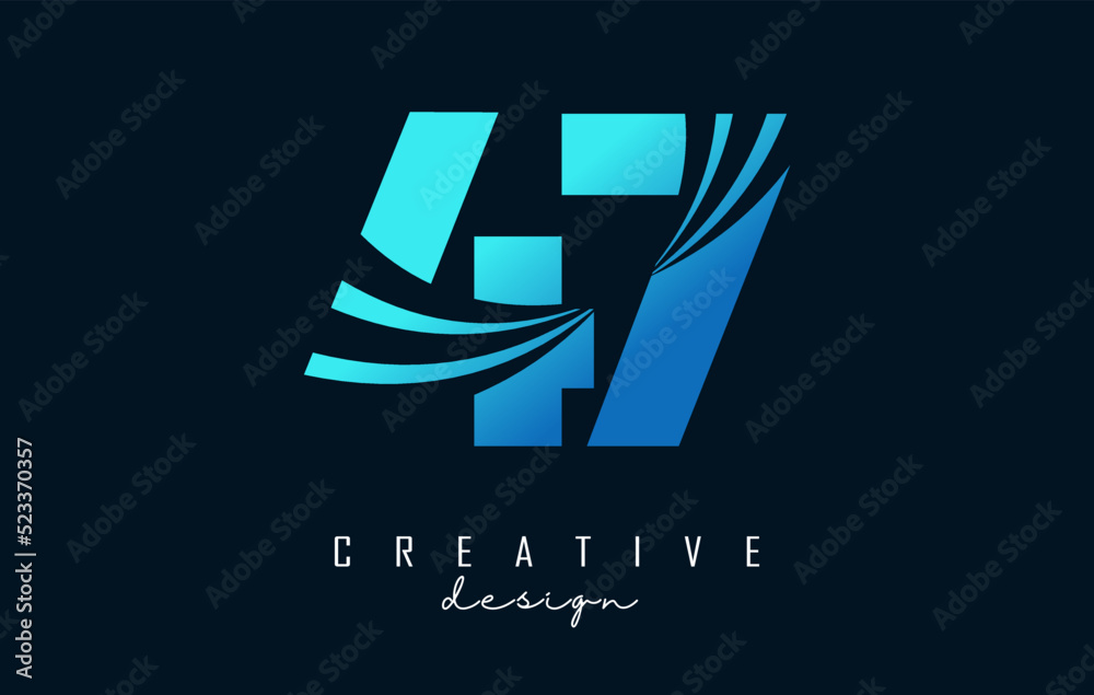 Creative number 47 logo with leading lines and road concept design ...