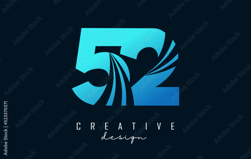 Creative number 52 logo with leading lines and road concept design ...