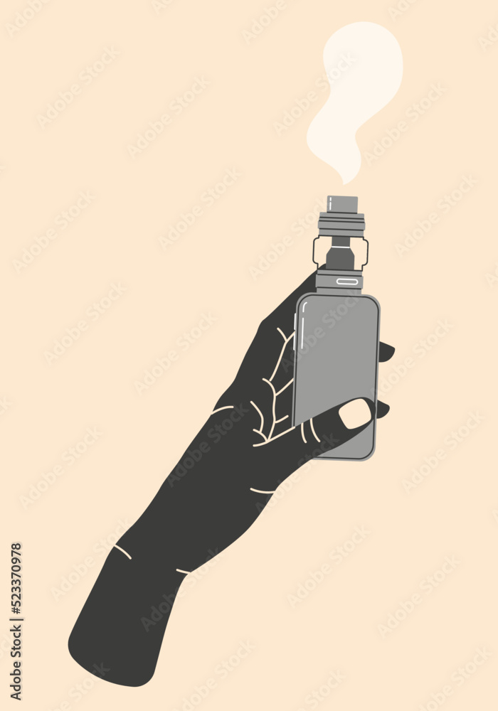 Hand holding vape, color illustration. Electronic cigarettes and vape ...