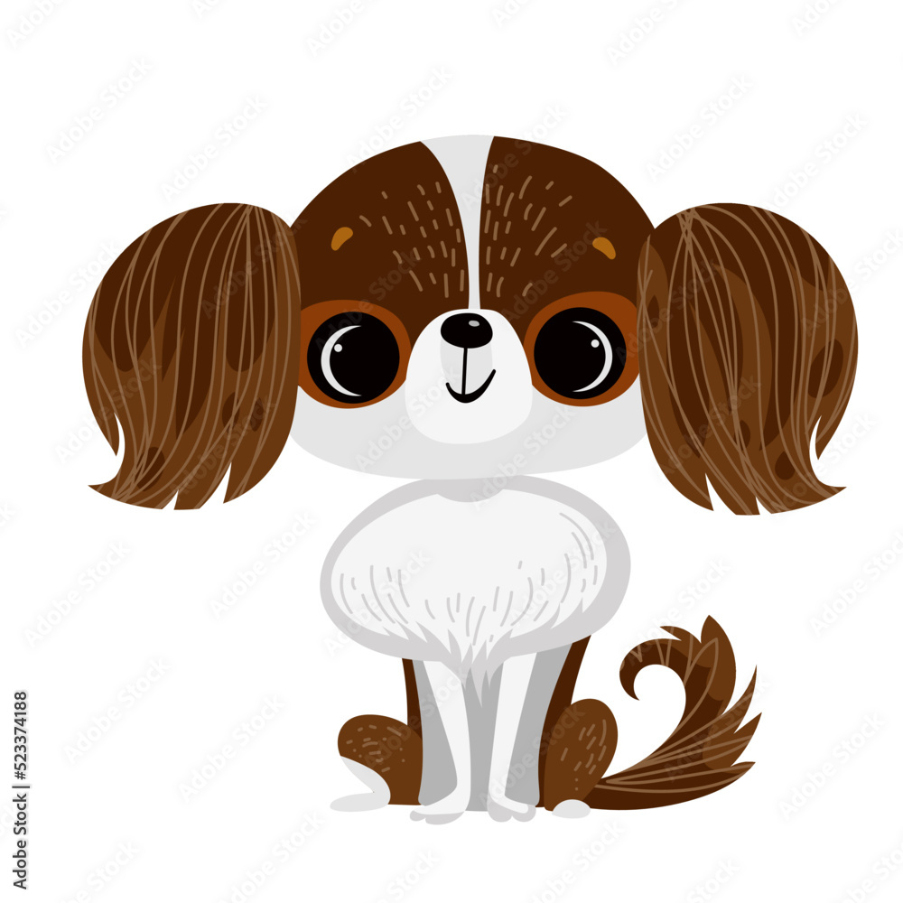 Vector cartoon cute funny dog. Breed cavalier king charles spaniel ...