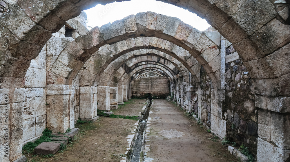 Structure arches and water channels inside the ancient city of Smyrna ...