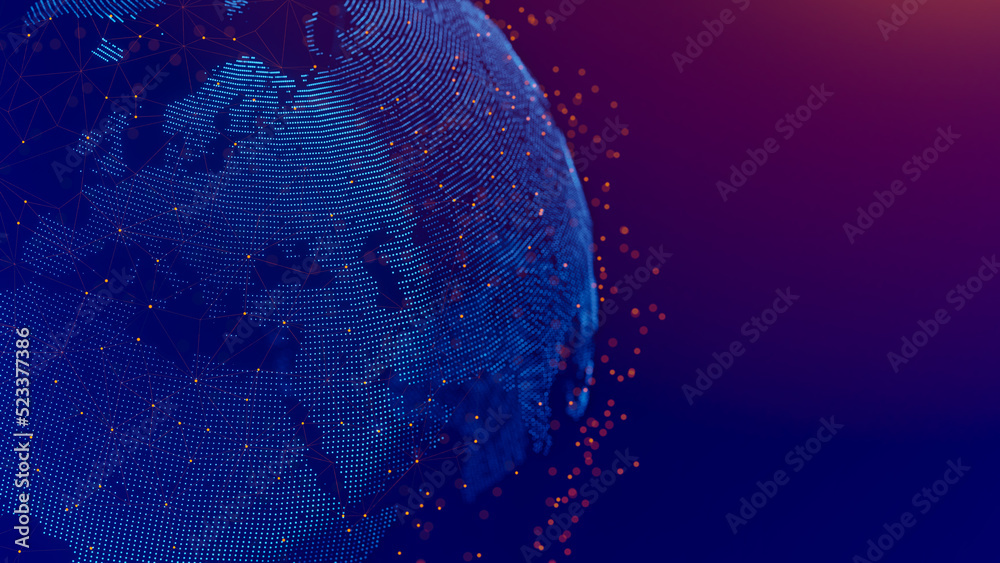 Poster Dotted earth with a digital communication line – Wall Art ...