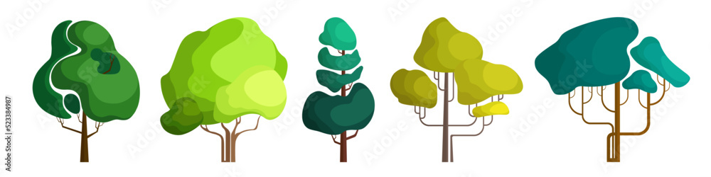 Set of futuristic trees in cartoon style. Vector illustration of icons ...