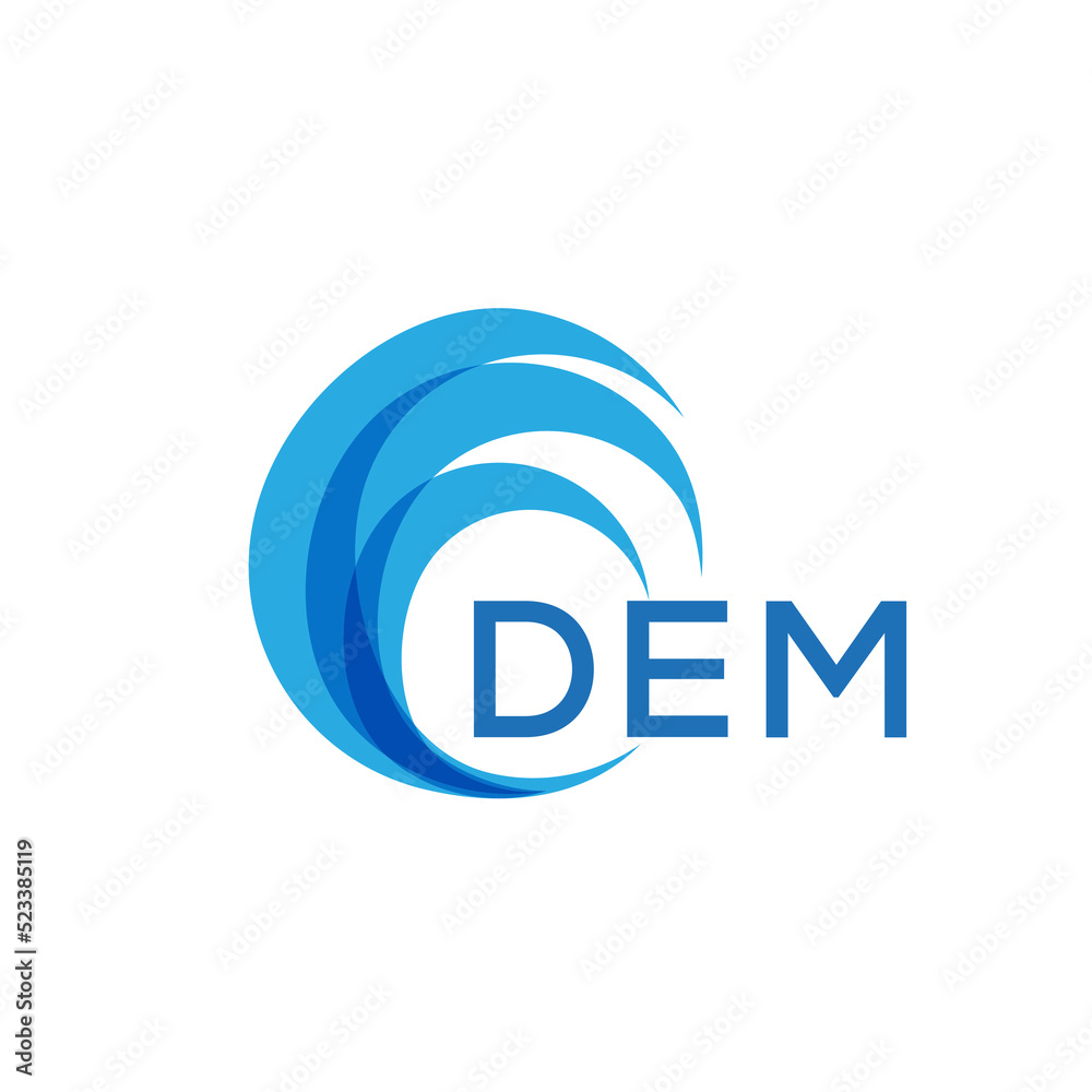 DEM letter logo. DEM blue image on white background. DEM Monogram logo ...