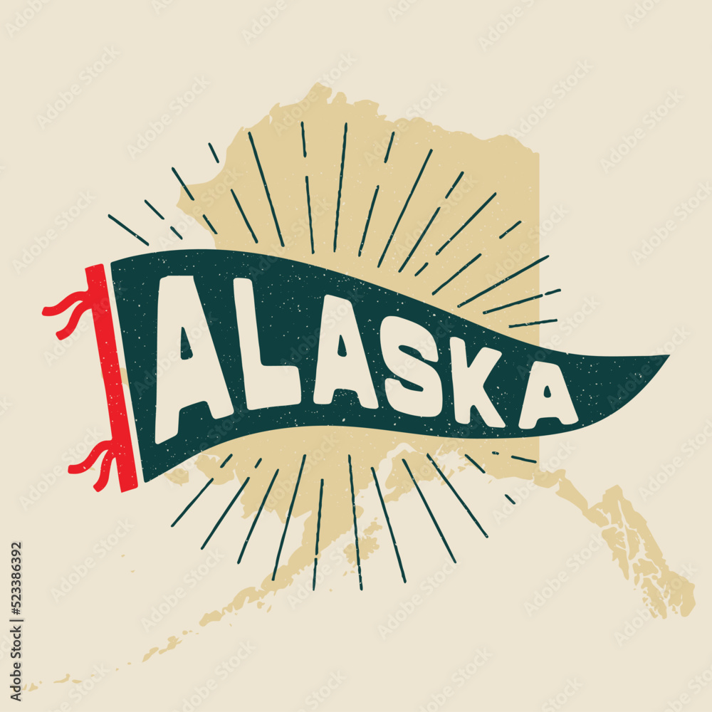 Vintage pennant Alaska, USA. Retro colors labels. Vintage hand drawn ...